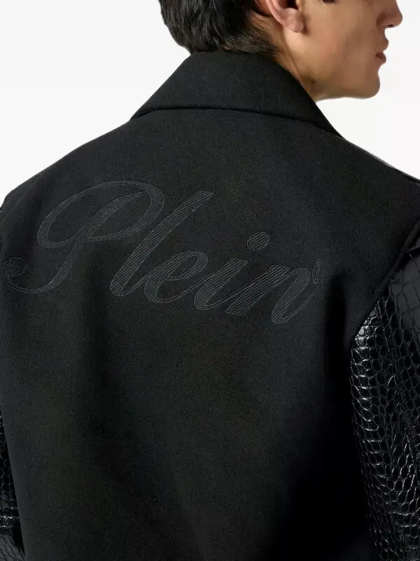 Philipp Plein Panelled Bomber Jacket With Crocodile Effect Sleeves