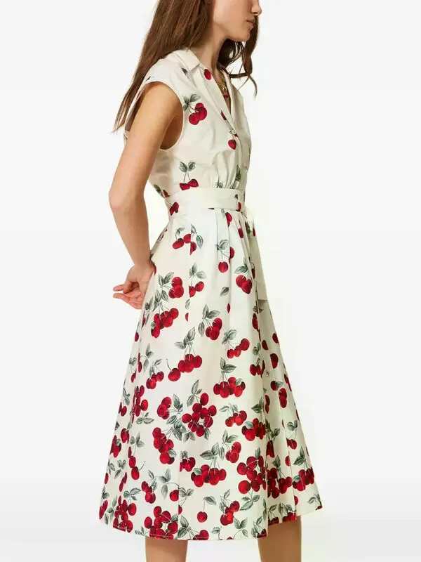 TWINSET Poplin Midi Dress With Cherry Print - Neutrals