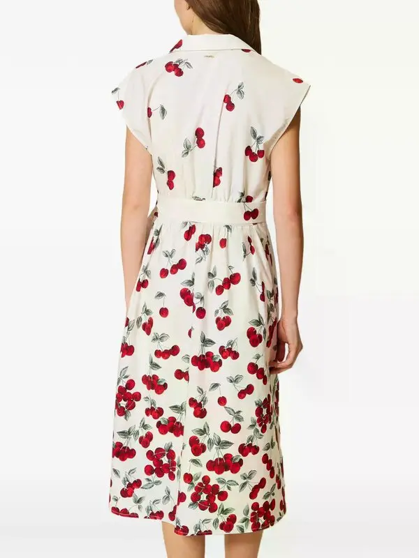 TWINSET Poplin Midi Dress With Cherry Print - Neutrals