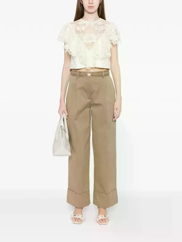 Sandro Floral Guipure Lace Crop Top With Ruffled Sleeves
