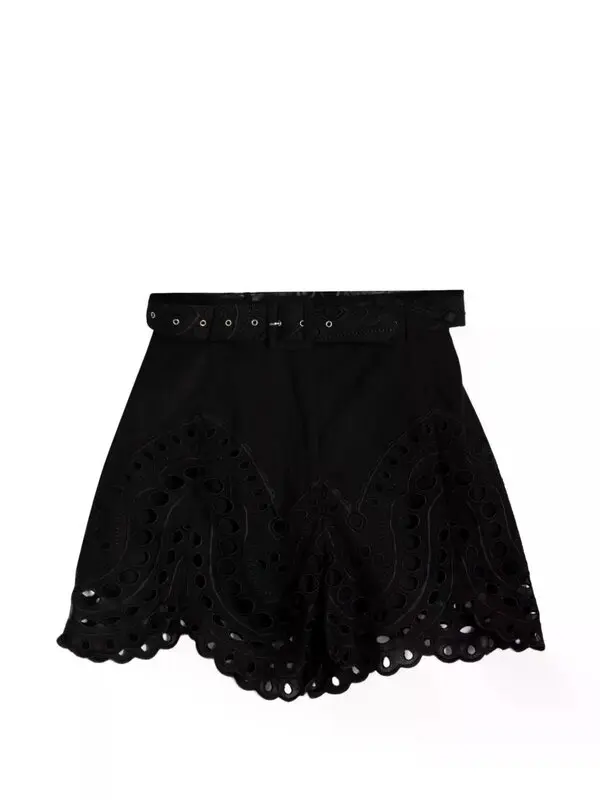 Charo Ruiz Ibiza Eyelet Belted Shorts - Black