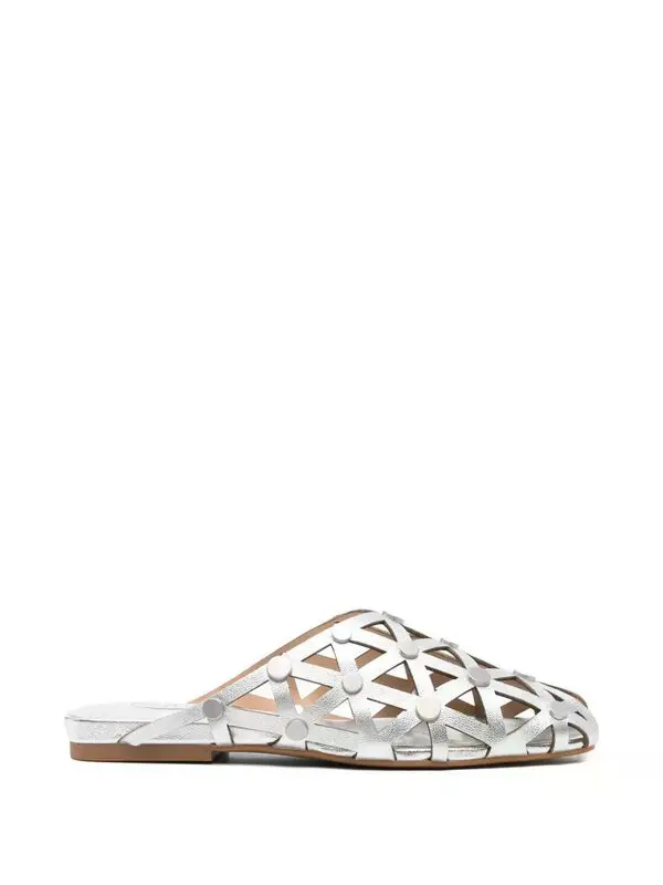 Ash Tone Studded Cut-out Pointed Toe Mules - Silver