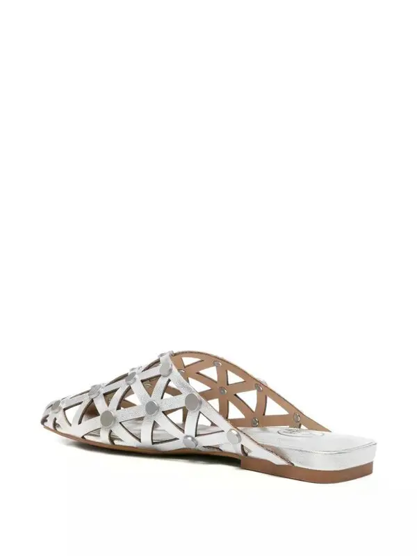 Ash Tone Studded Cut-out Pointed Toe Mules - Silver
