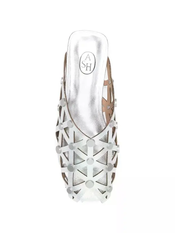 Ash Tone Studded Cut-out Pointed Toe Mules - Silver