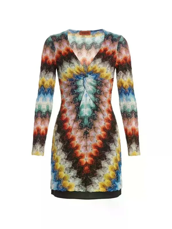 Missoni V-neck Twisted Detail Patterned Mini Dress - Black