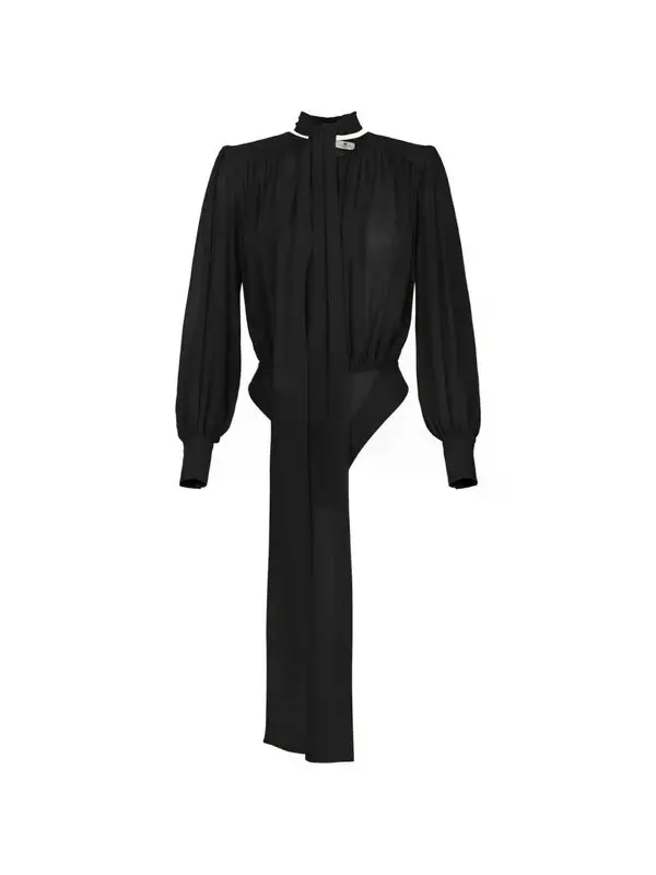 Elisabetta Franchi Silk Georgette Bodysuit With Sash - Black