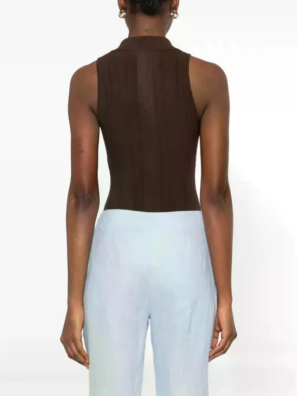 Sandro Ribbed Knit Polo Bodysuit