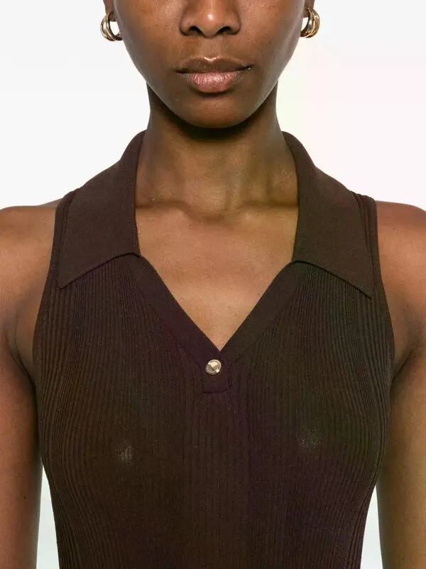 Sandro Ribbed Knit Polo Bodysuit