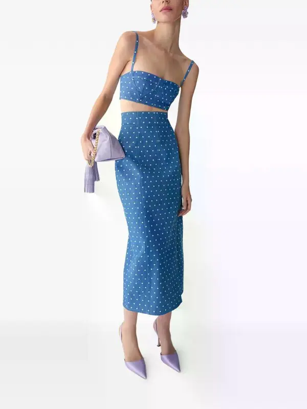 Carolina Herrera Polka-dot Denim Cropped Bustier Top