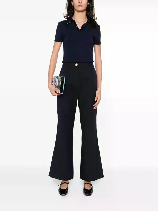Sandro Cropped Polo Top With Embellished Collar - Blue