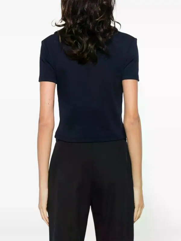 Sandro Cropped Polo Top With Embellished Collar - Blue