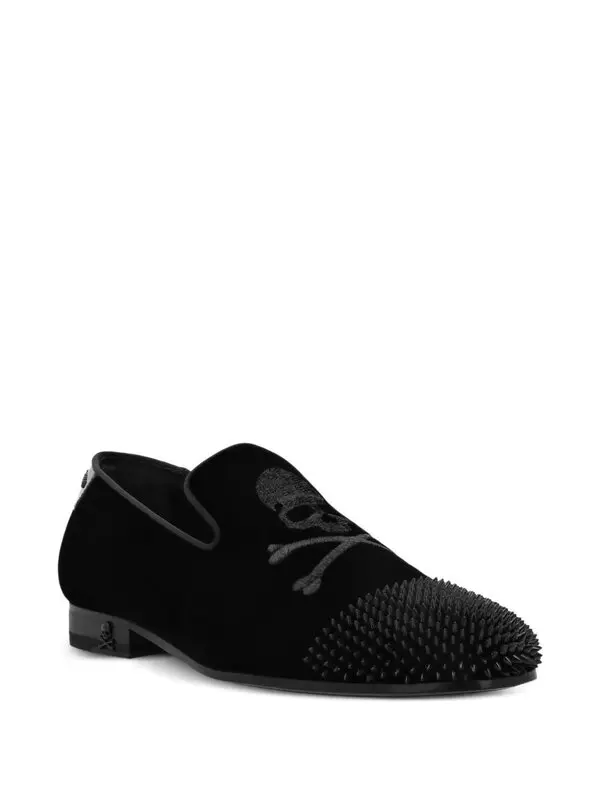 Philipp Plein Skull Detail Velvet Loafers