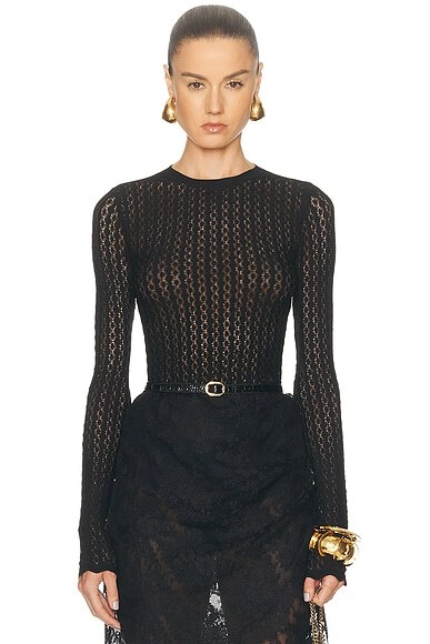 Saint Laurent Pointelle Long Sleeve Top