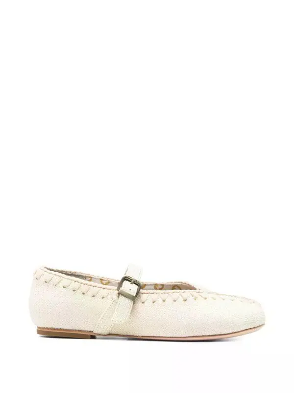 Mou Round-toe Ballet Flats With Buckle Detail - Neutrals