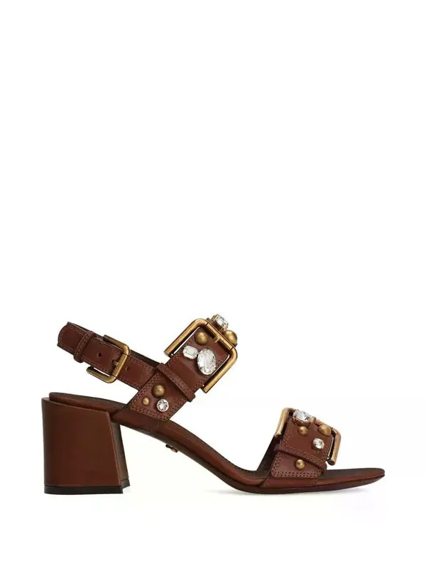 Dolce & Gabbana Embellished Cowhide Keira Sandals - Brown