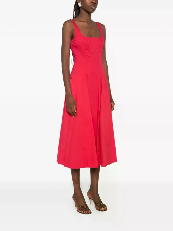 Staud Wells Square-neck Midi Dress - Red