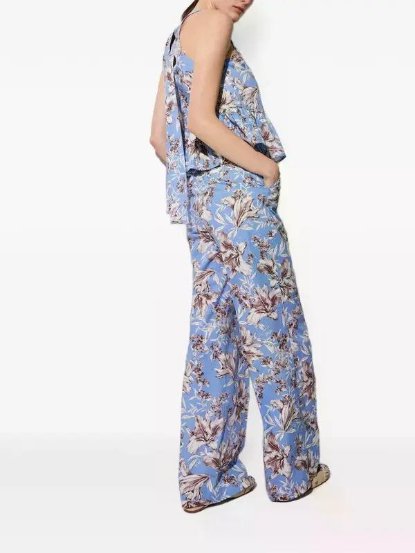 Liu Jo Floral Print Wide Leg Trousers - Blue