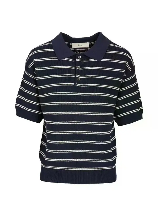 DUNST Striped Knit Polo - Blue