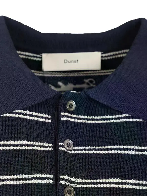 DUNST Striped Knit Polo - Blue