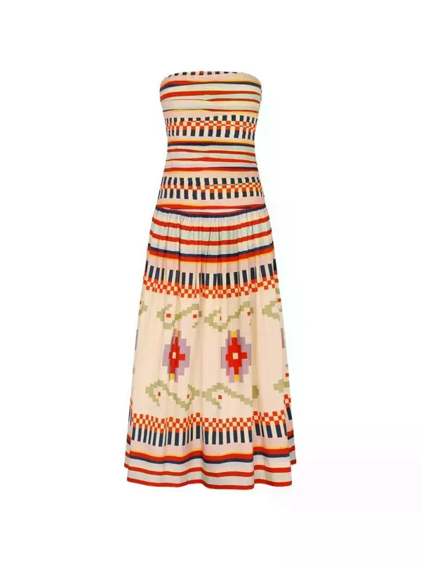 Carolina K Malla Striped-print Midi Dress - Neutrals