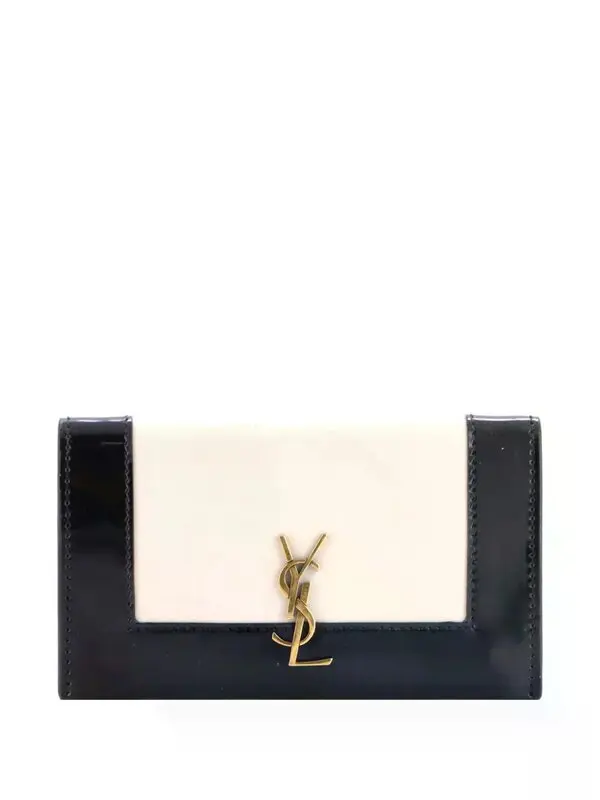 Saint Laurent Bicolor Monogram Wallet Leather And Patent Small Wallets - Black