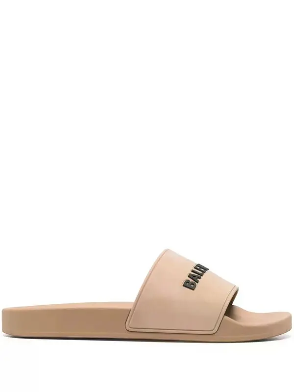 Balenciaga Logo Embossed Slides - Neutrals