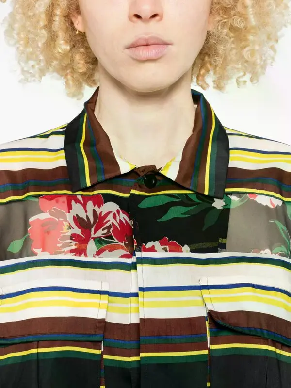 Sacai Striped Floral Print Blouse