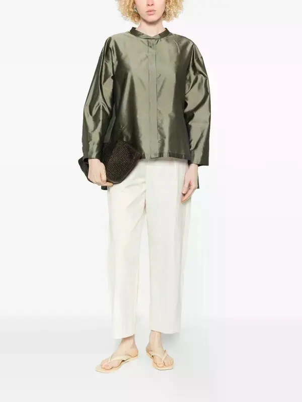 Max Mara Concealed-fastening Band-collar Shirt - Green