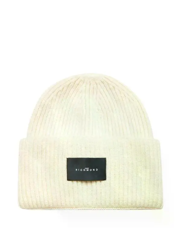 John Richmond Ribbed Knit Beanie Hat - Neutrals