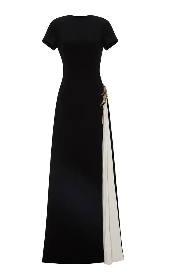 MARMAR HALIM Brooch-embellished Crepe Gown - Black