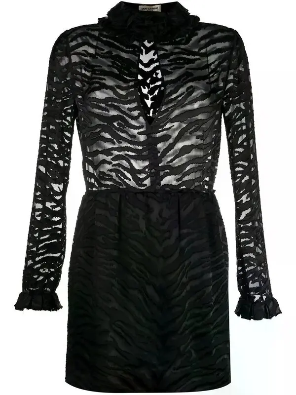 Saint Laurent Zebra Print Sheer Dress - Black