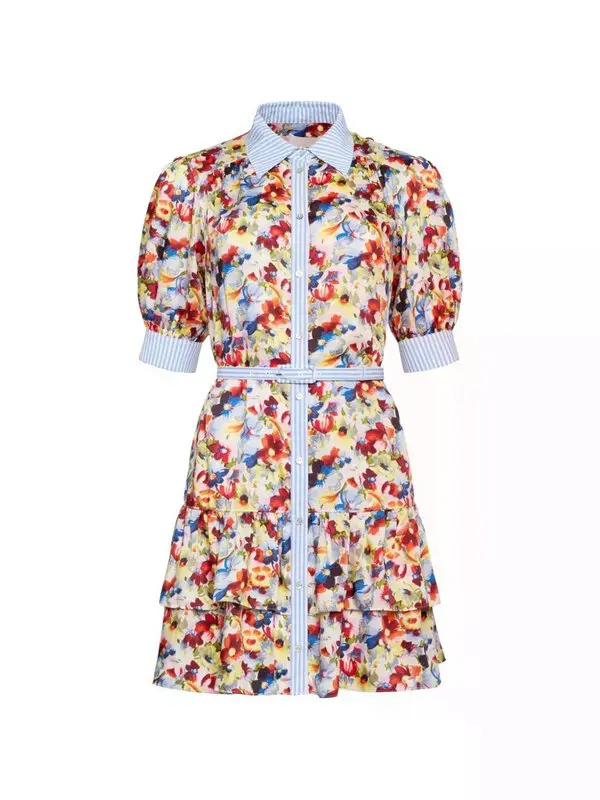 Cinq À Sept Floral Striped Mini Shirt Dress