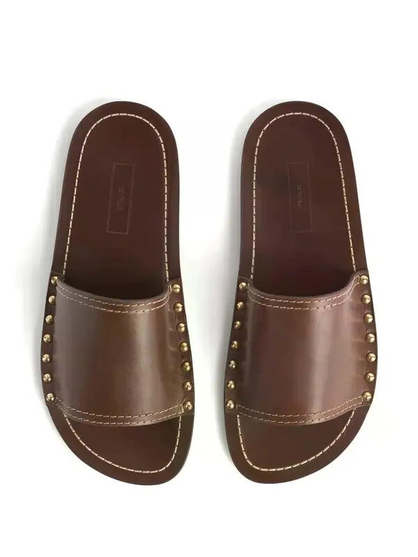 TOTEME Studded Leather Slides - Brown
