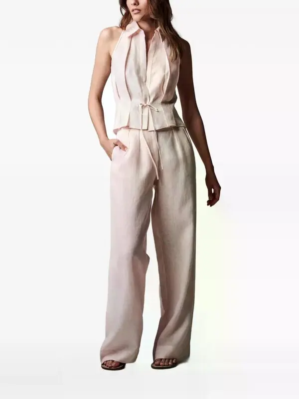 HEVRON Collared Tie Top - Pink