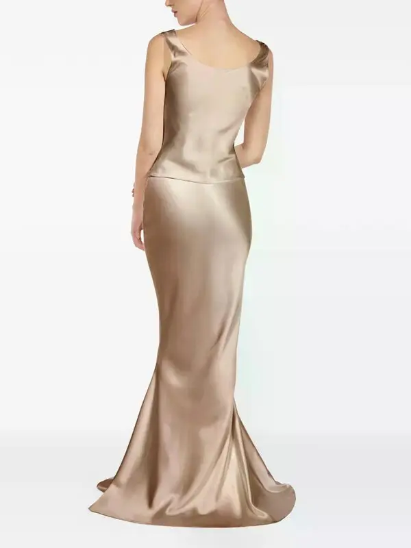 ALEXIA & ANTONIA Taupe Silk Bias Cut Maxi Skirt