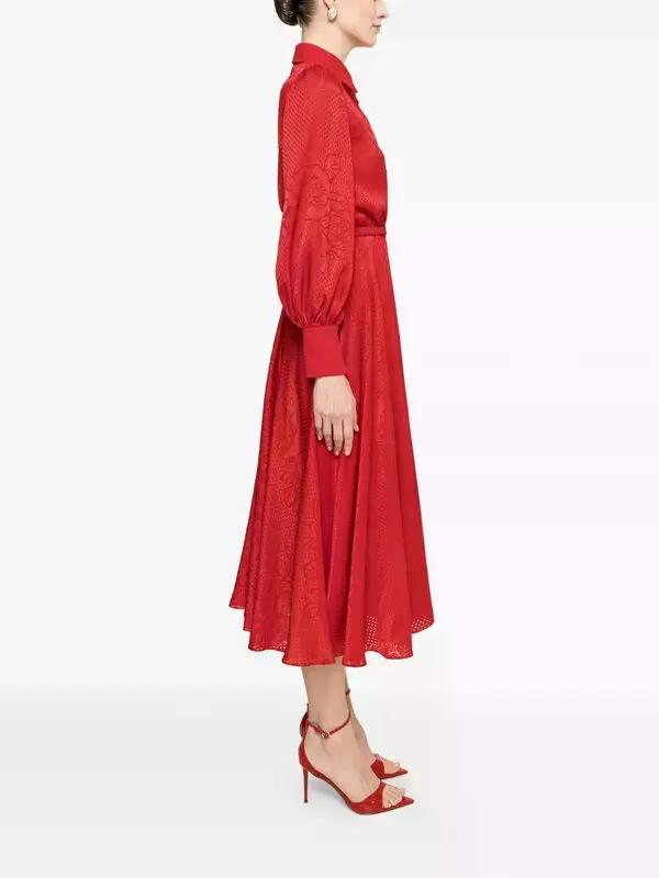 NISSA Belted Midi Dress With Floral Print - Red