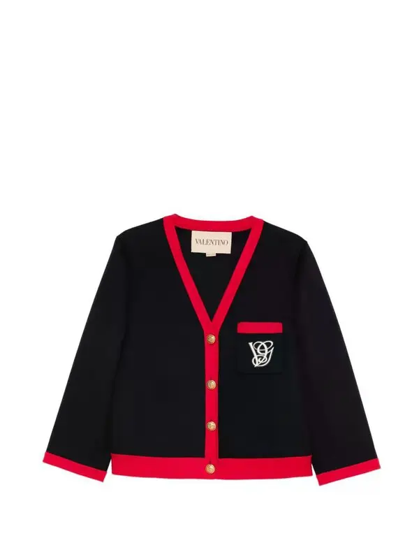 Valentino Garavani V-neck Cardigan With Red Trim And Gold-tone Buttons - Blue