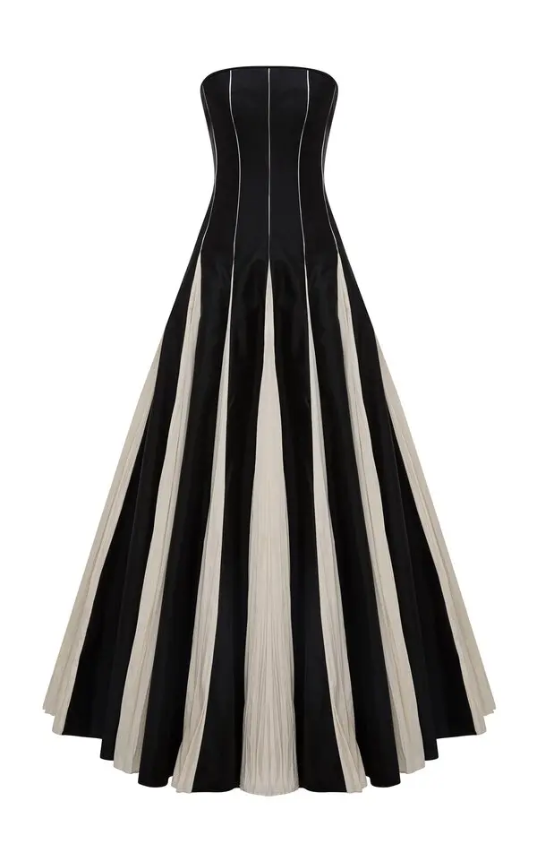 MARMAR HALIM Contrast Paneled Taffeta Gown - Black