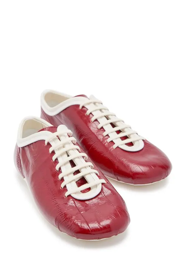 Dries Van Noten Crinkled Leather Lace-up Sneakers - Red