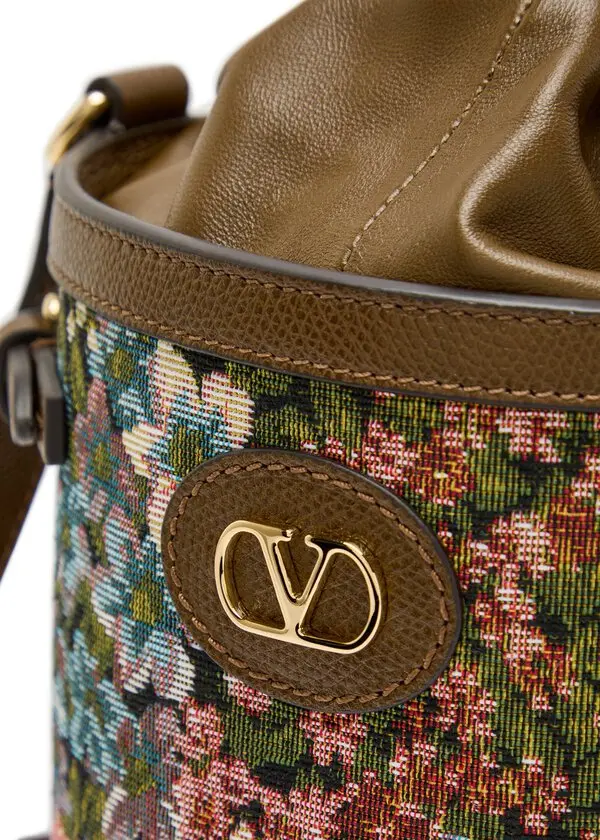 Valentino Garavani Floral-jacquard Leather Bucket Bag - Multicoloured