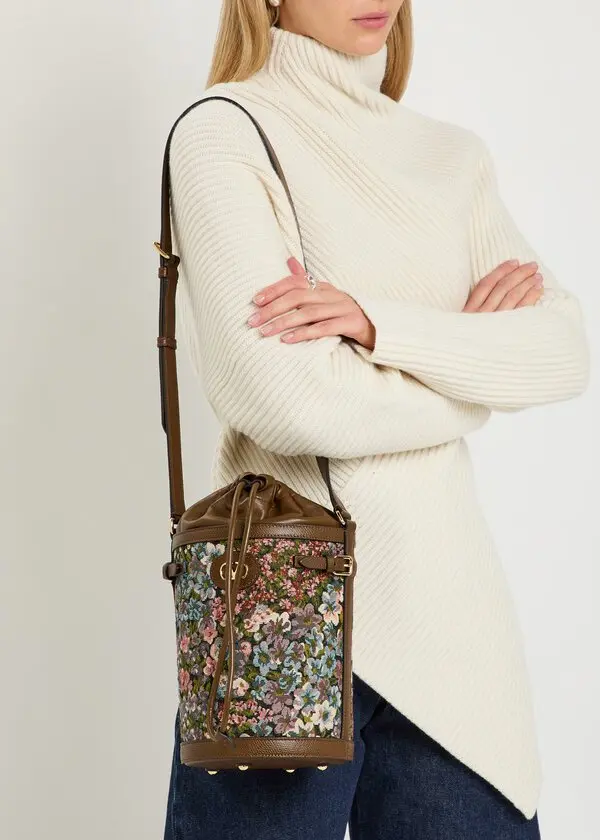 Valentino Garavani Floral-jacquard Leather Bucket Bag - Multicoloured