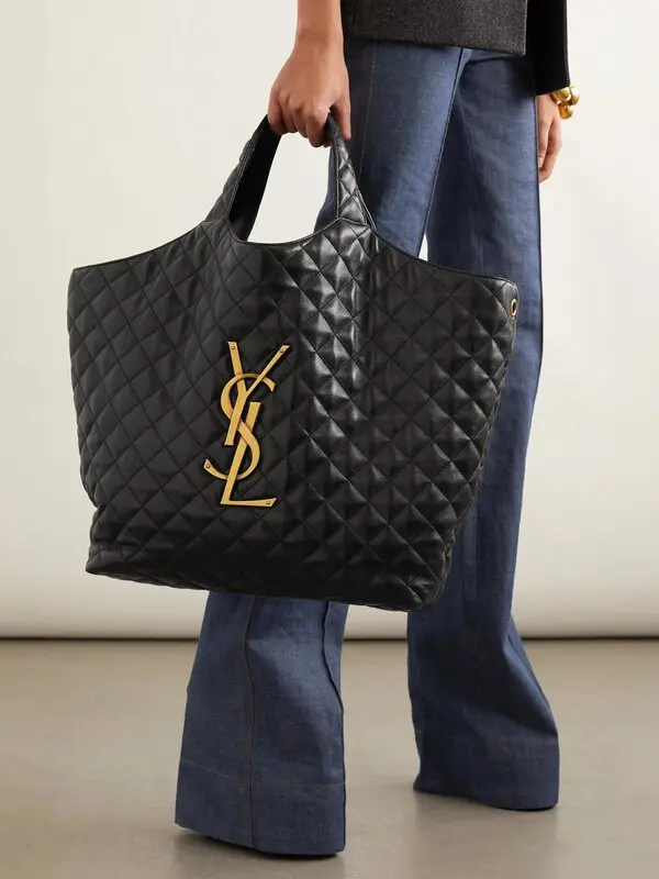 Saint Laurent Icare Maxi Quilted Leather Tote - Black