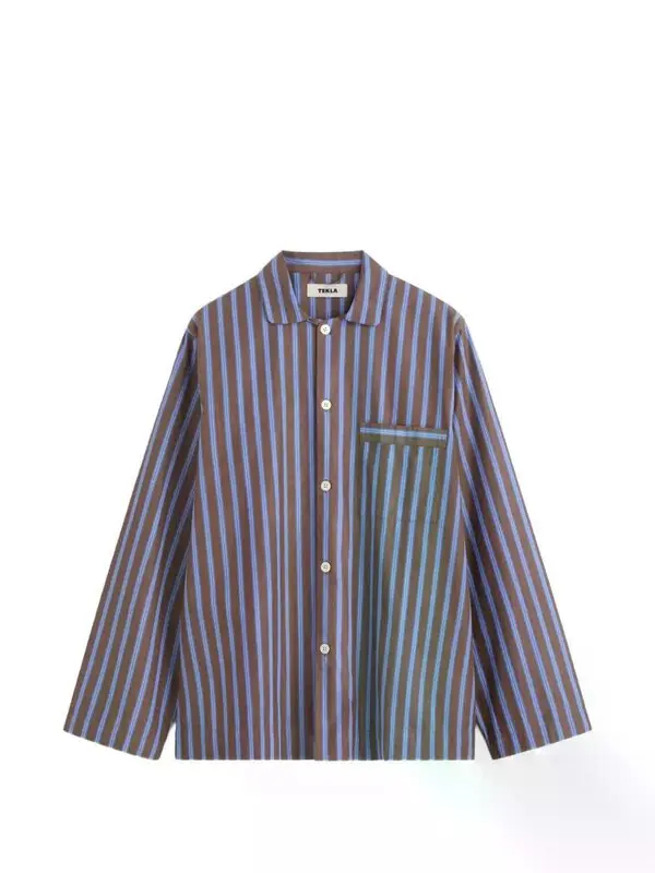 TEKLA Striped Pyjama Top - Brown