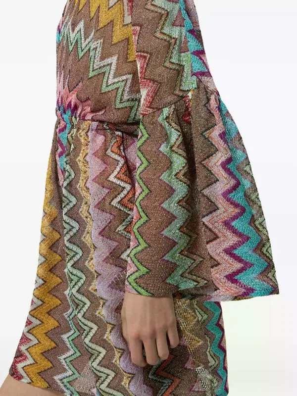 Missoni Short Beach Cover-up In Lamé Viscose With Macro Zigzag Pattern
