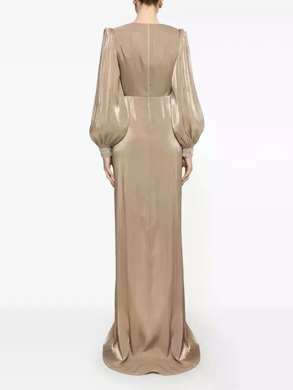 NISSA Chiffon Maxi Dress With Twist Detail - Neutrals