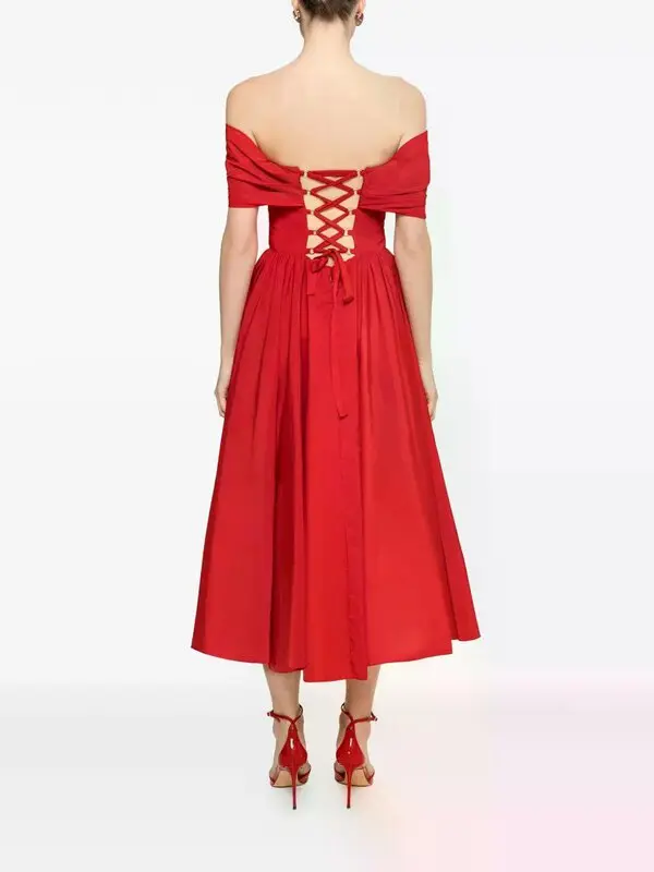 NISSA Off-shoulder Floral Detail Corset Dress - Red