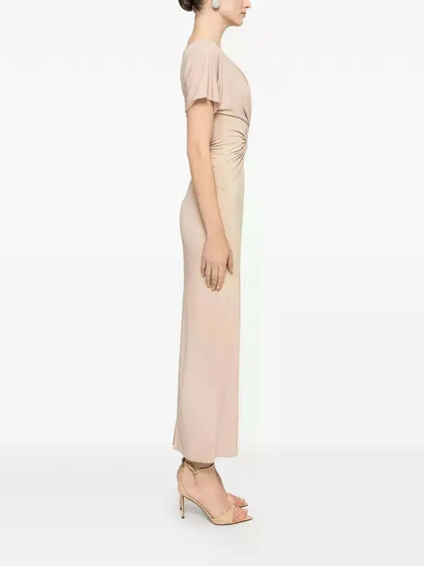 NISSA Glitter V-neck Maxi Dress - Neutrals