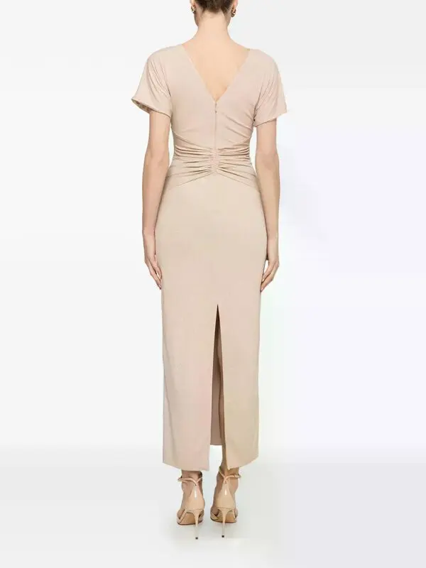 NISSA Glitter V-neck Maxi Dress - Neutrals