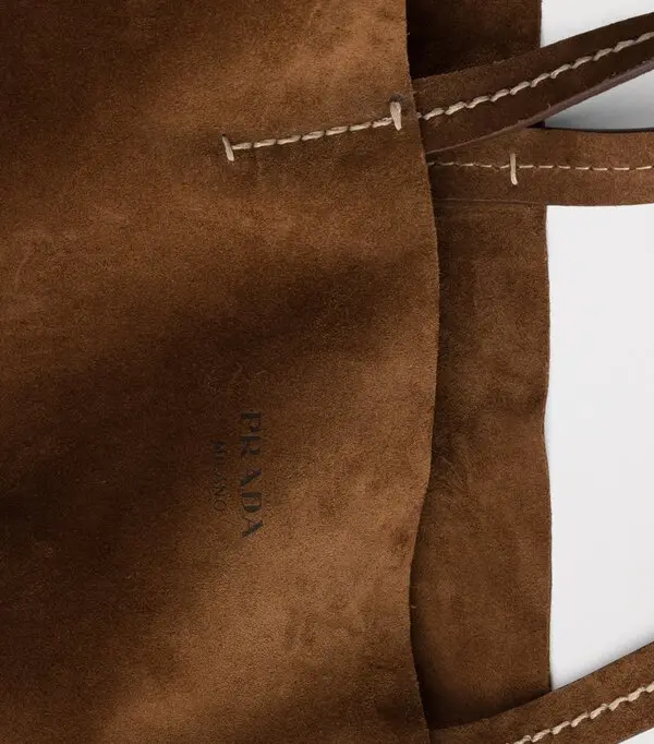 Prada Large Suede Crochet Tote Bag - Brown