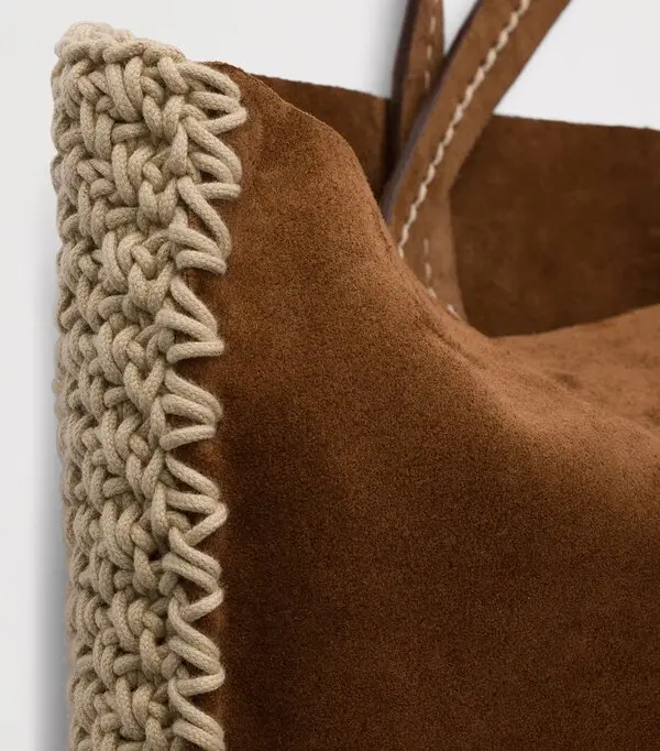 Prada Large Suede Crochet Tote Bag - Brown